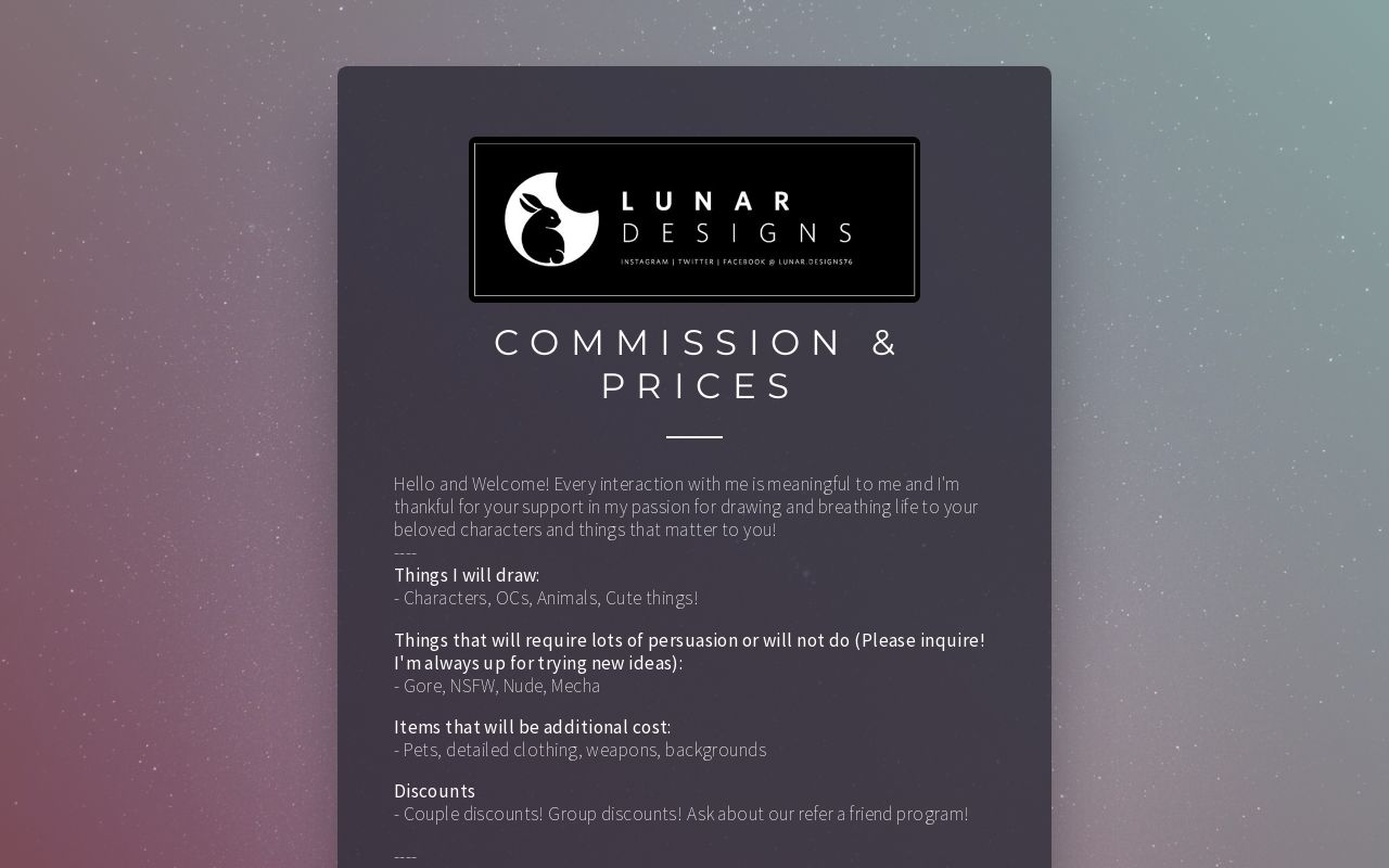 Lunar Designs Commissions